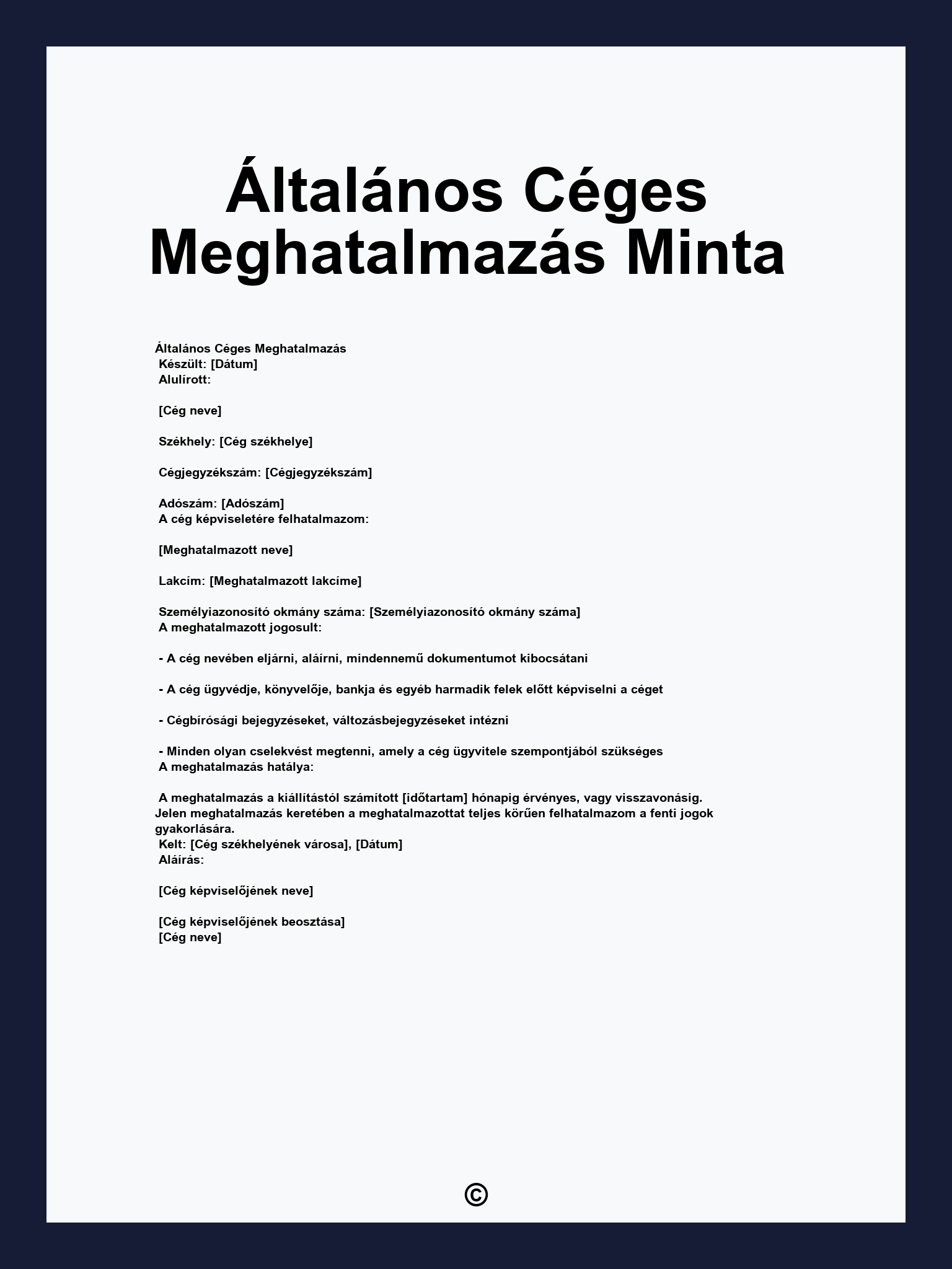 Általános Céges Meghatalmazás Minta