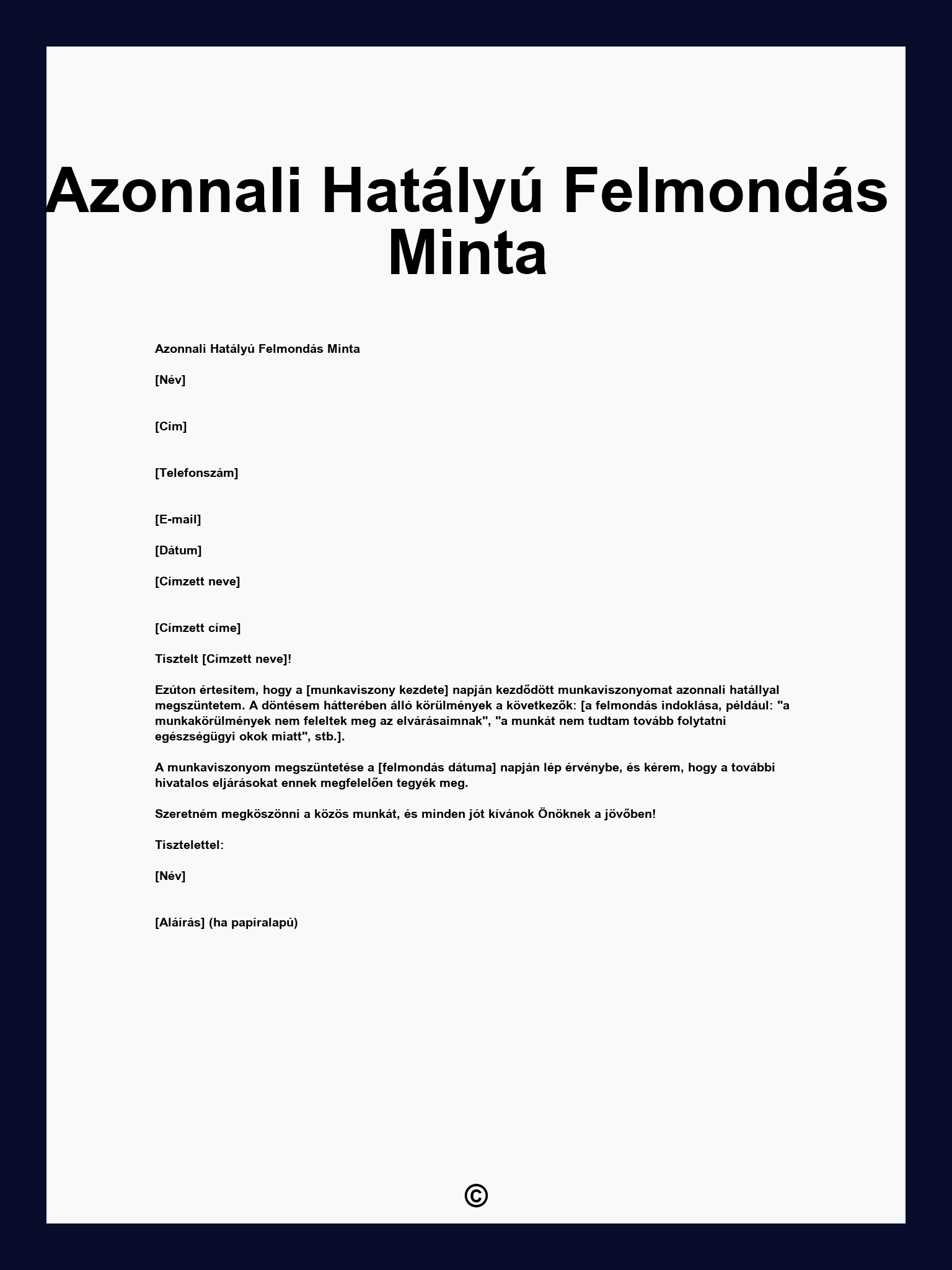 Azonnali Hatályú Felmondás Minta