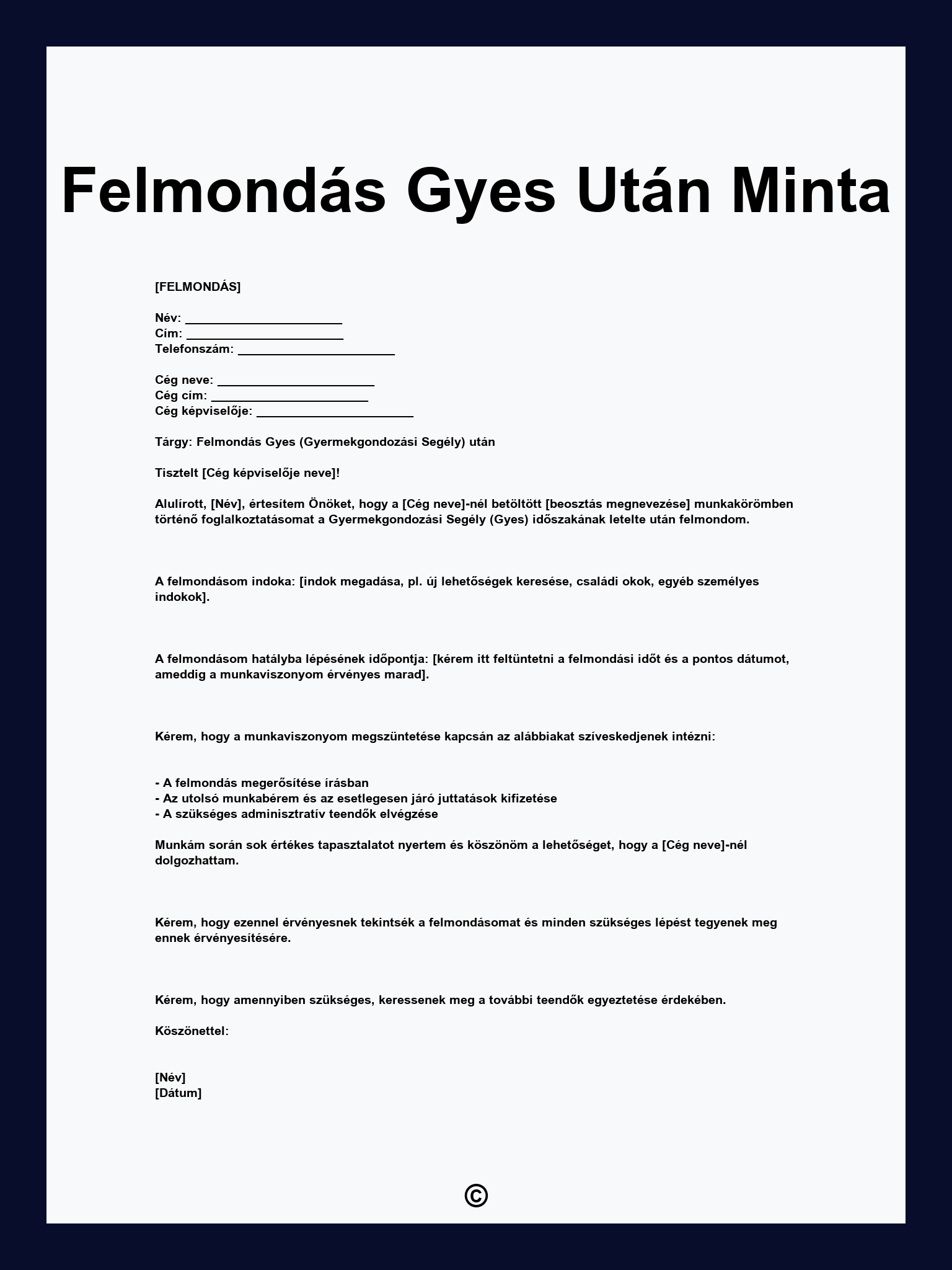 Felmondás Gyes Után Minta