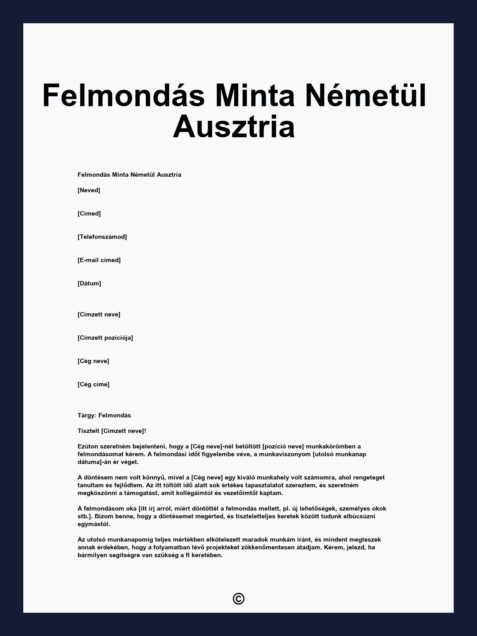 Felmondás Minta Németül Ausztria