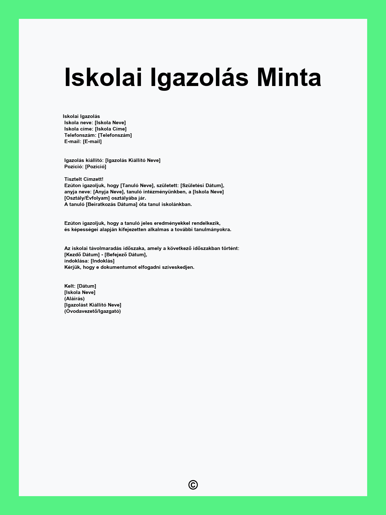 Iskolai Igazolás Minta