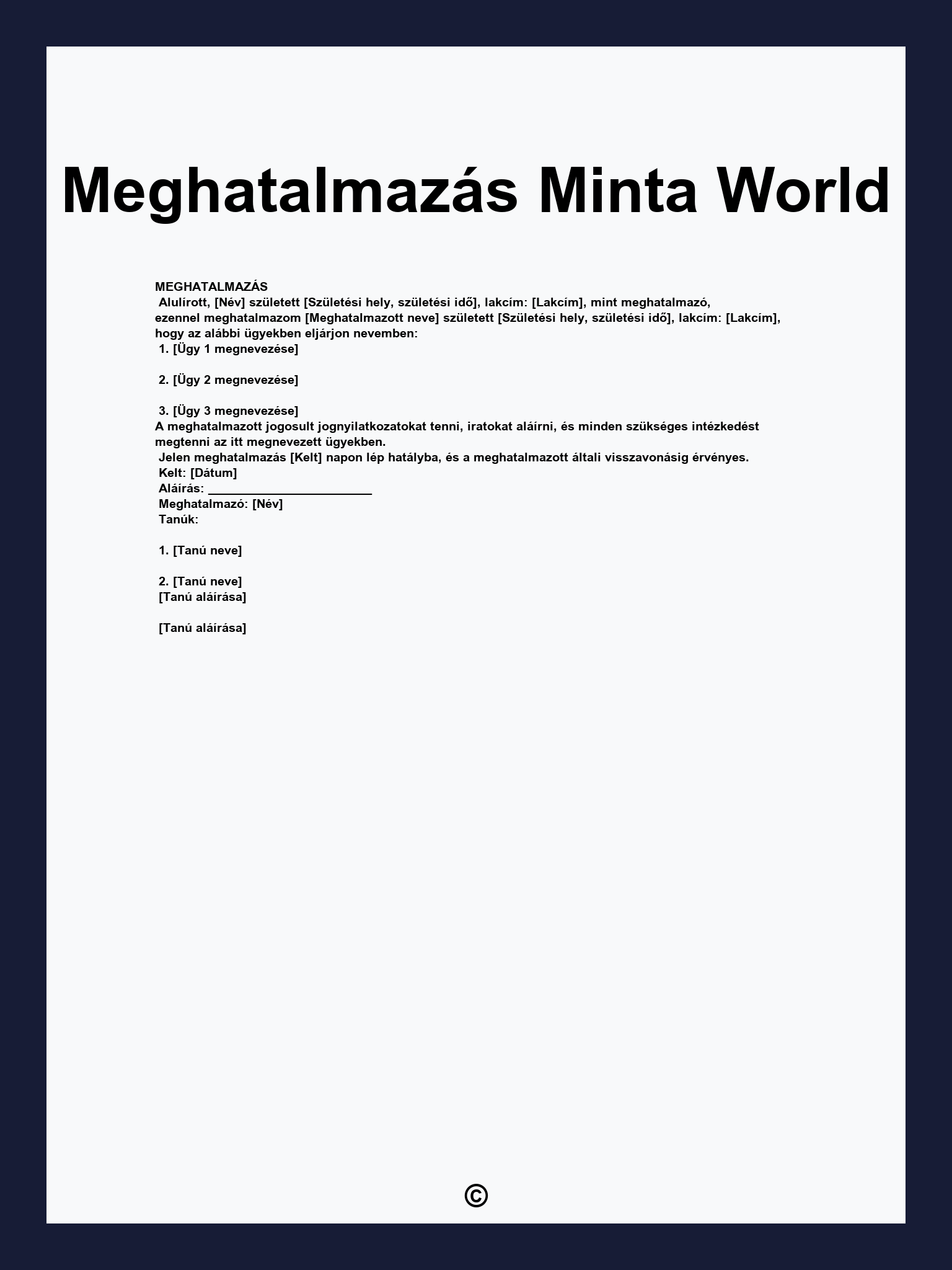 Meghatalmazás Minta World