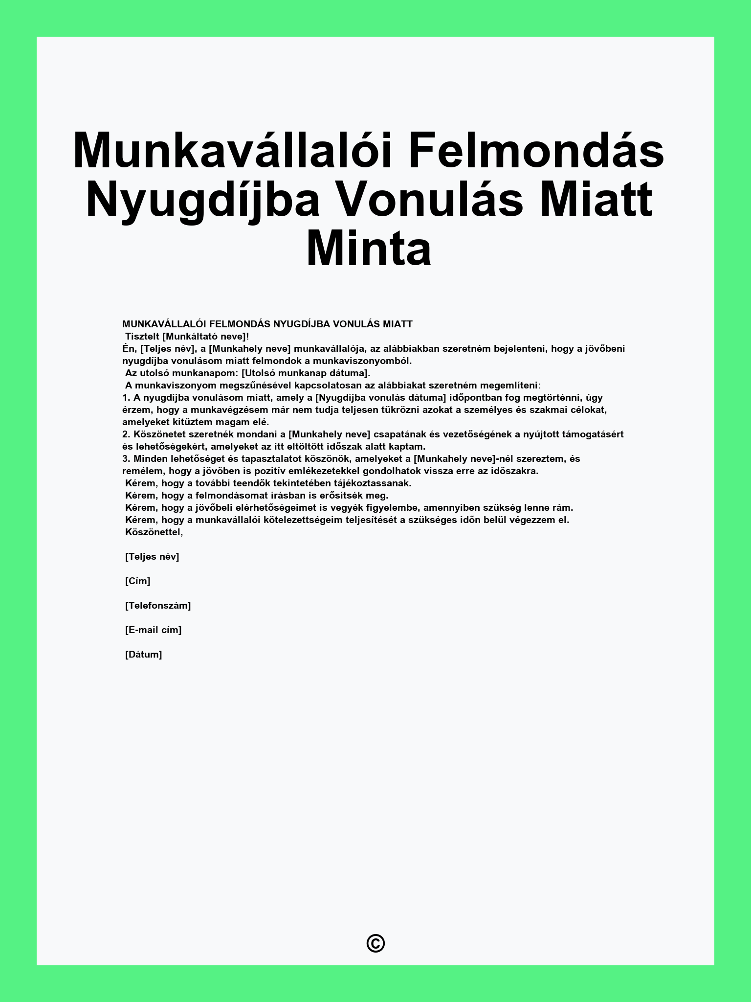 Munkavállalói Felmondás Nyugdíjba Vonulás Miatt Minta