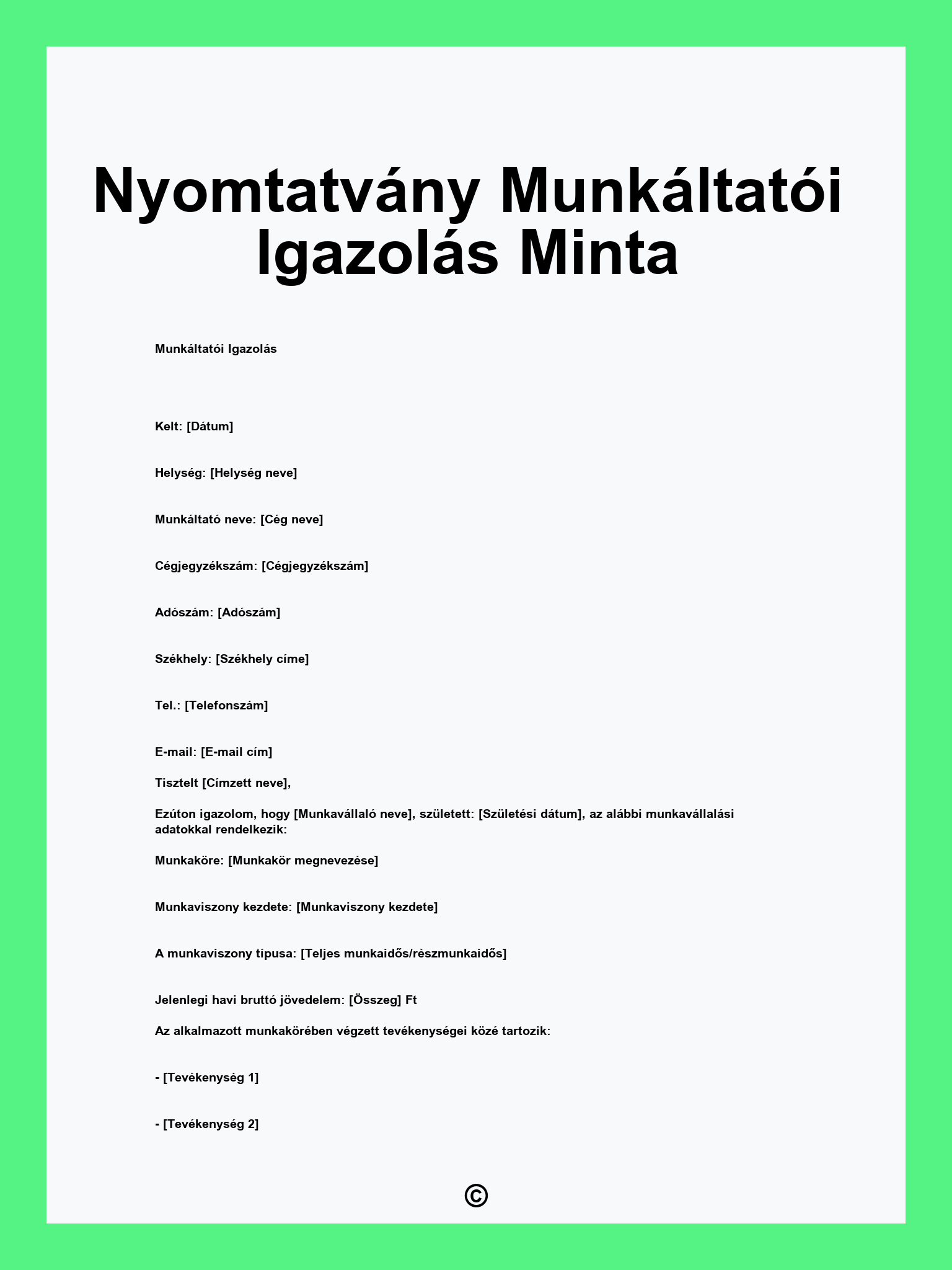 Nyomtatvány Munkáltatói Igazolás Minta