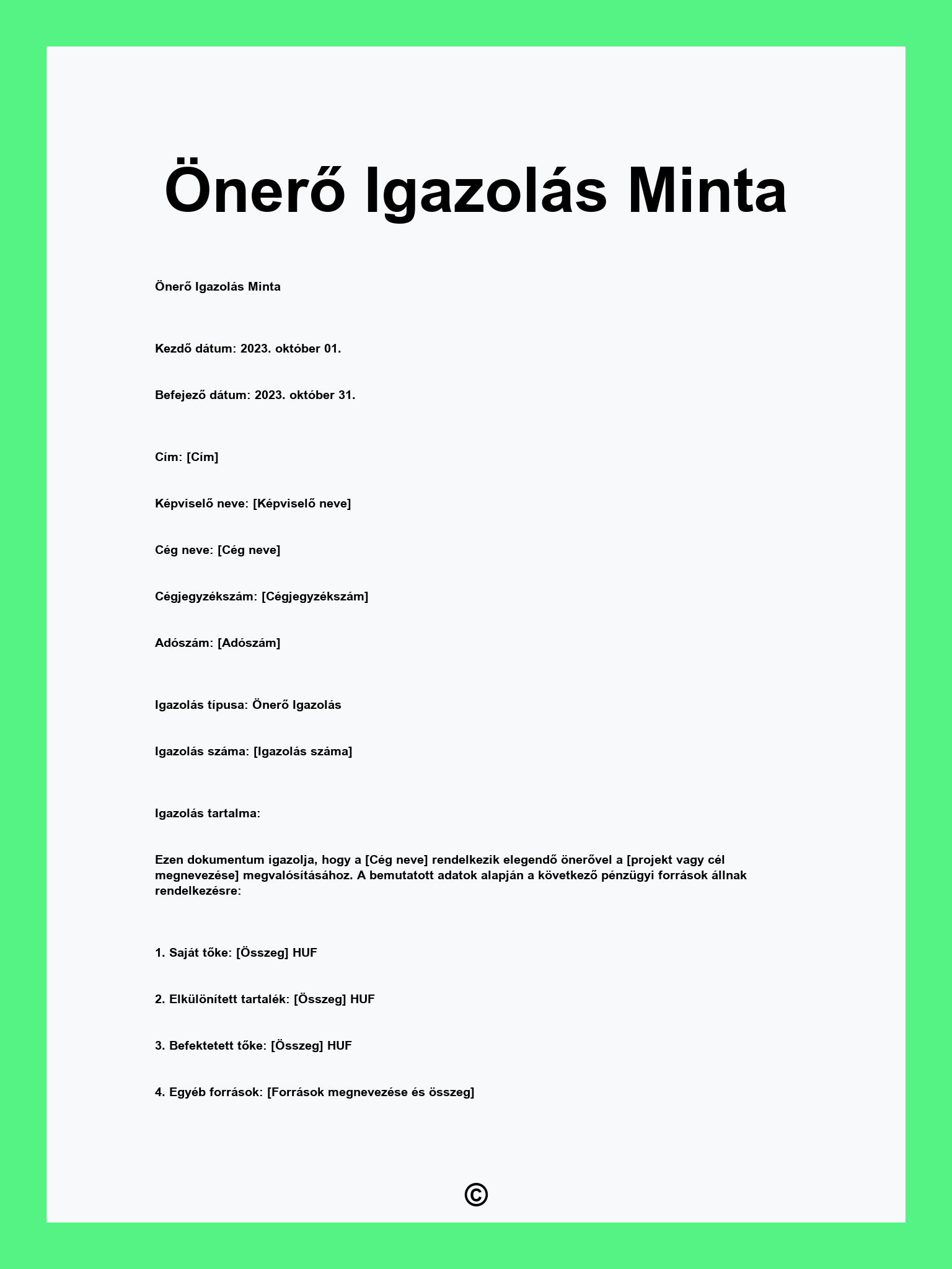 Önerő Igazolás Minta