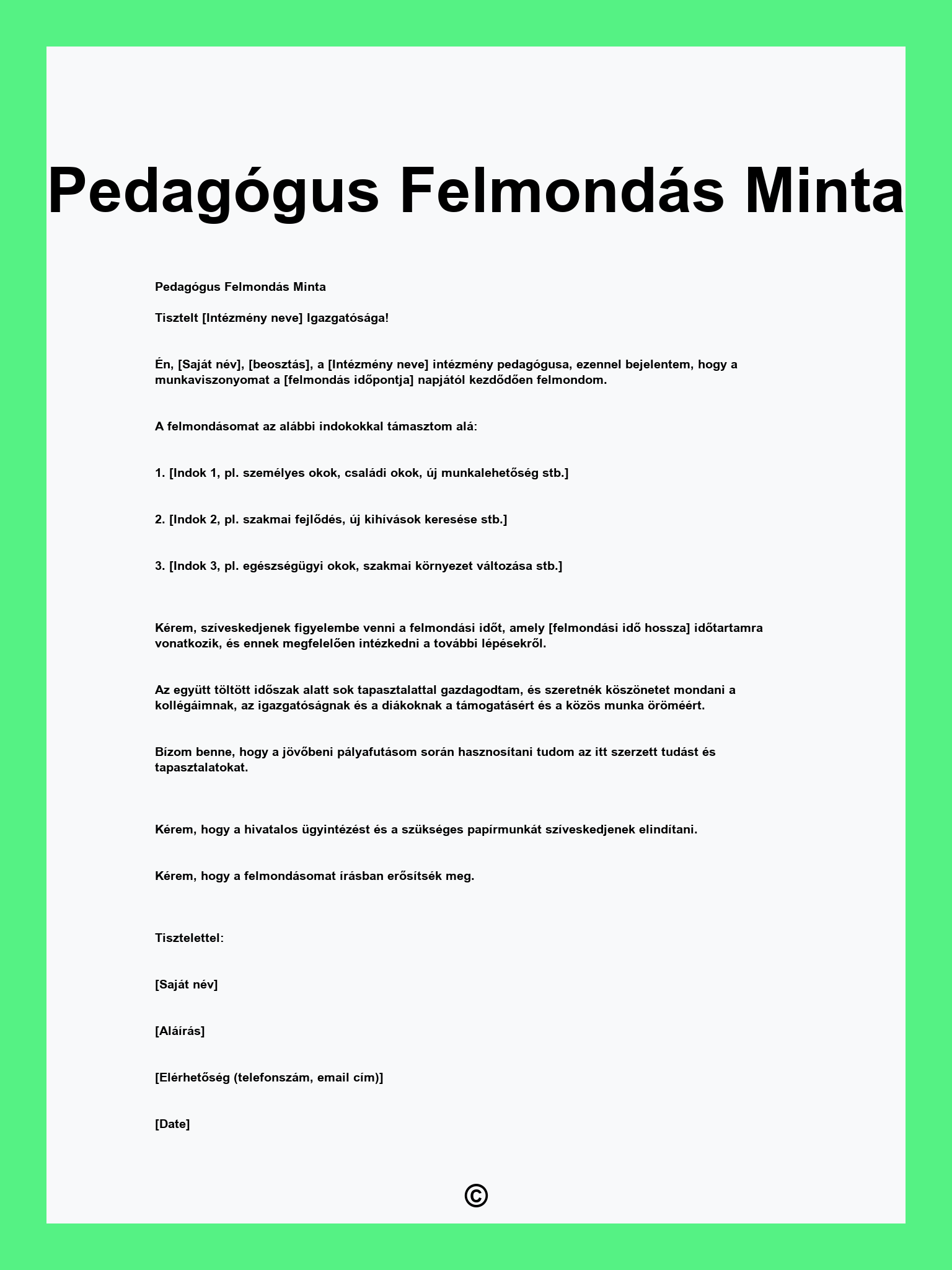 Pedagógus Felmondás Minta