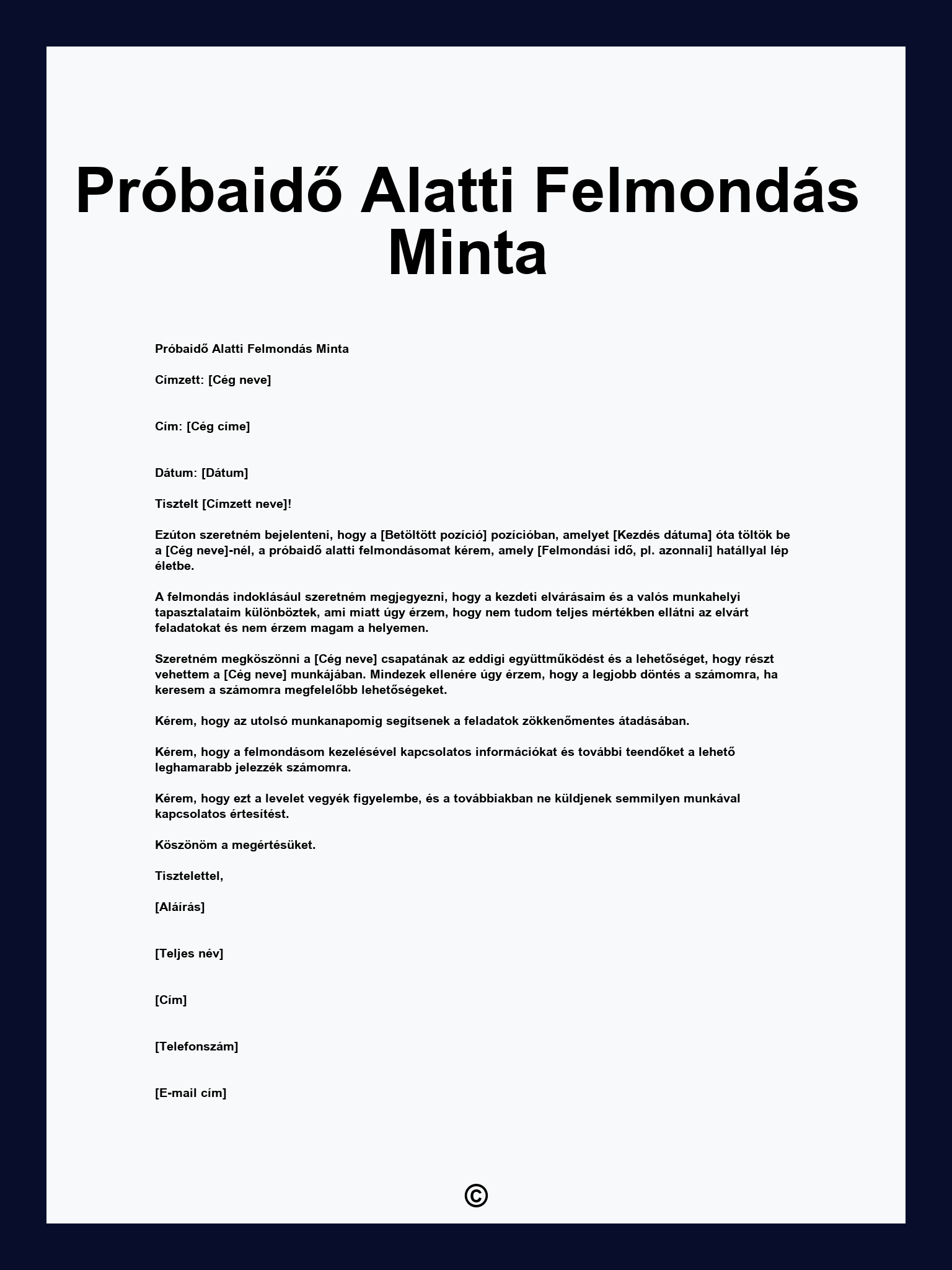 Próbaidő Alatti Felmondás Minta